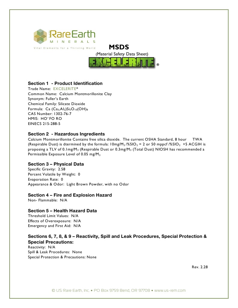 EXCELERITE® MSDS Overview | PDF | Science & Mathematics | Technology ...