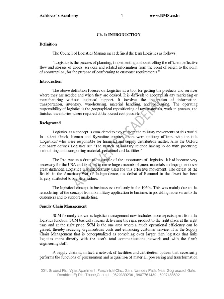 Logistics Notes | Logistics | Supply Chain