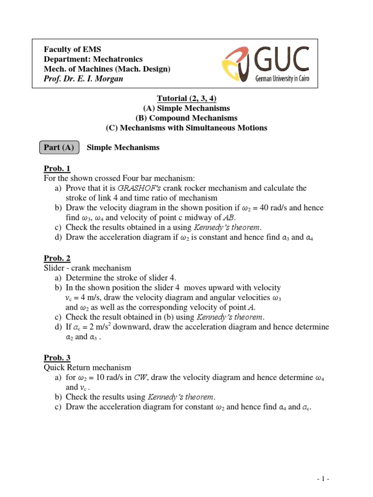 Tut (2-3-4) Mech of Mach Winter 2011 | PDF | Velocity | Acceleration