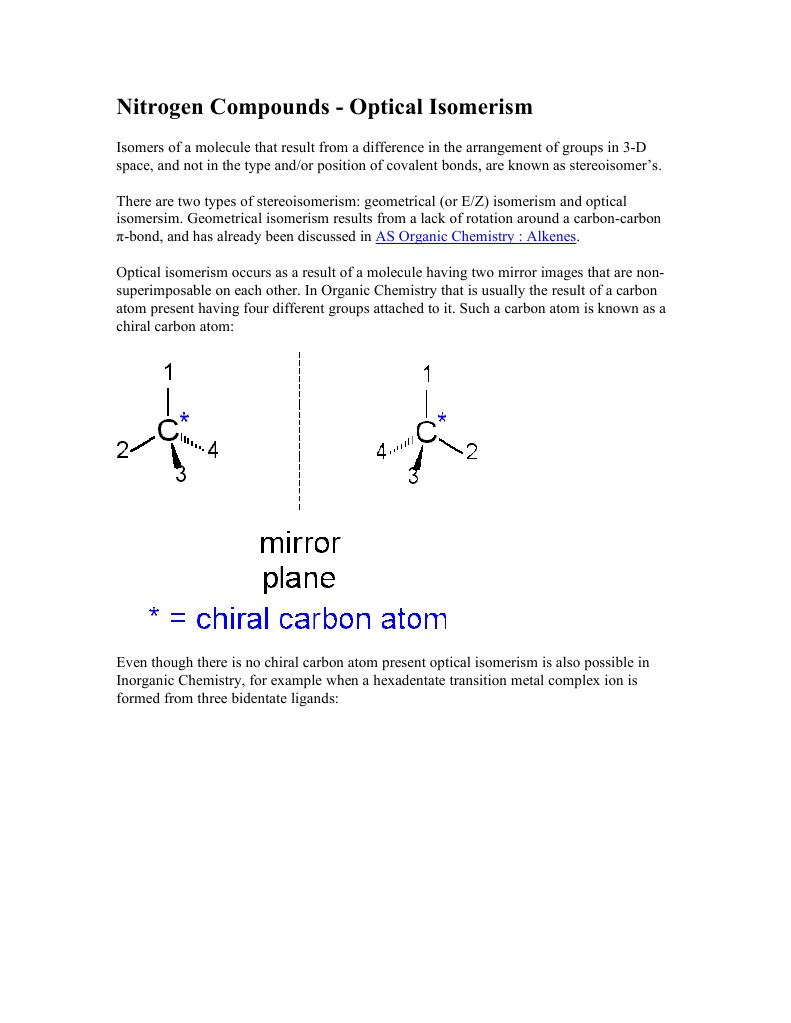 Nitrogen Compounds | PDF | Chirality (Chemistry) | Isomer