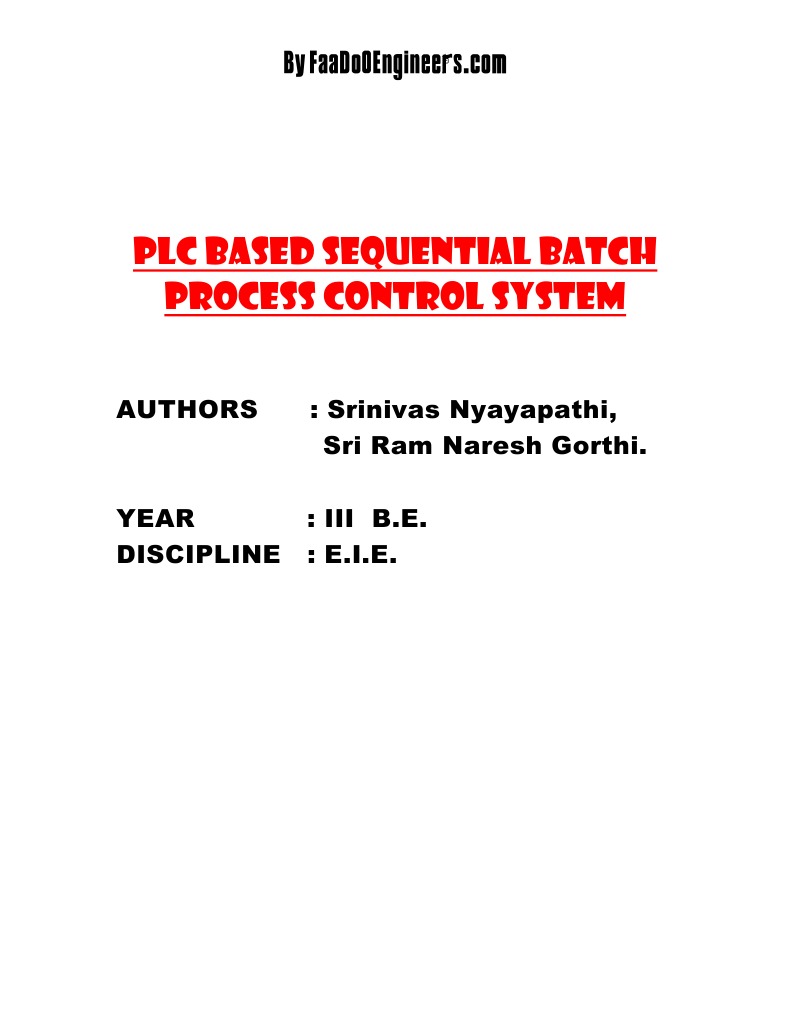 PLC Based Sequential Batch Process Control System | Download Free PDF | Programmable Logic ...