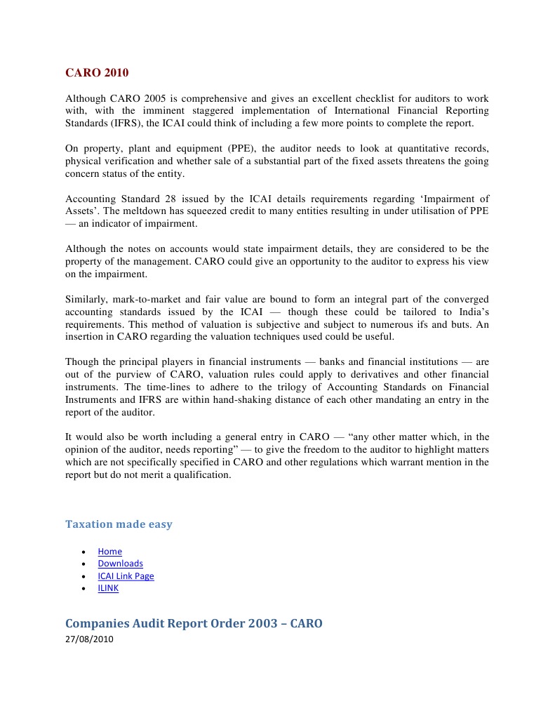 CARO 2010: Companies Audit Report Order 2003 - CARO | PDF | Loans ...