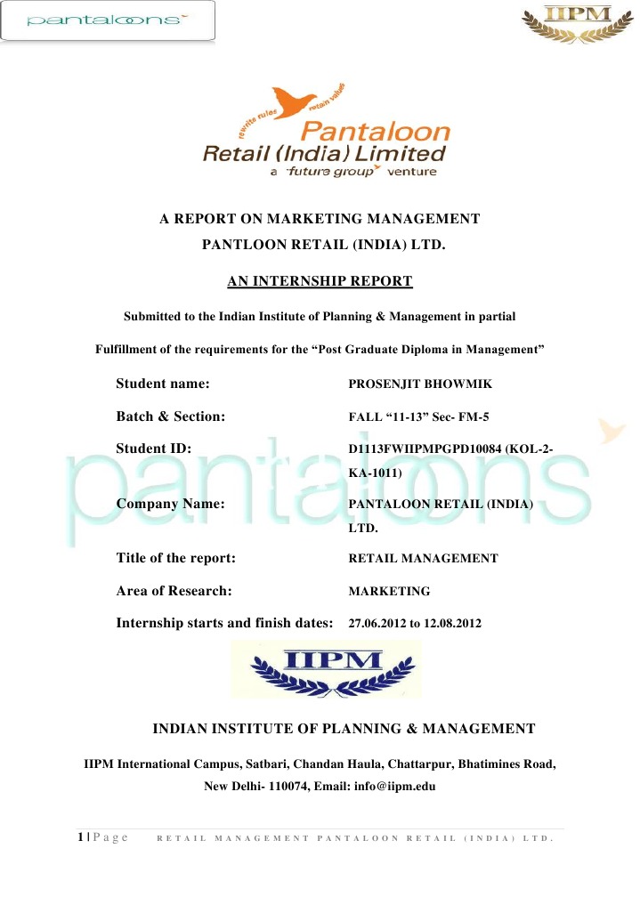 Prosenjit Bhowmik Internship Report | PDF | Trousers | Retail