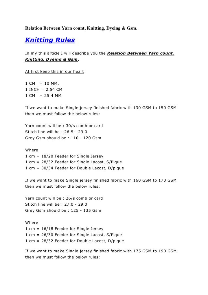 Relationship Between Yarn Count and GSM | PDF | Knitting | Yarn