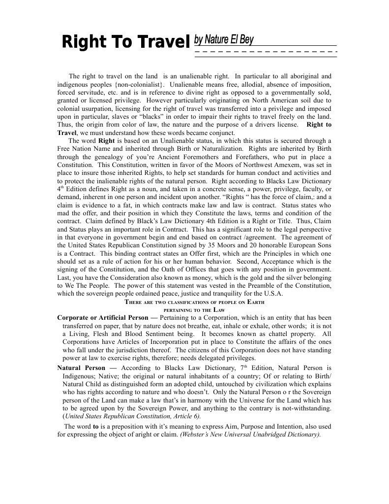 Right To Travel | PDF | Natural And Legal Rights | United States ...