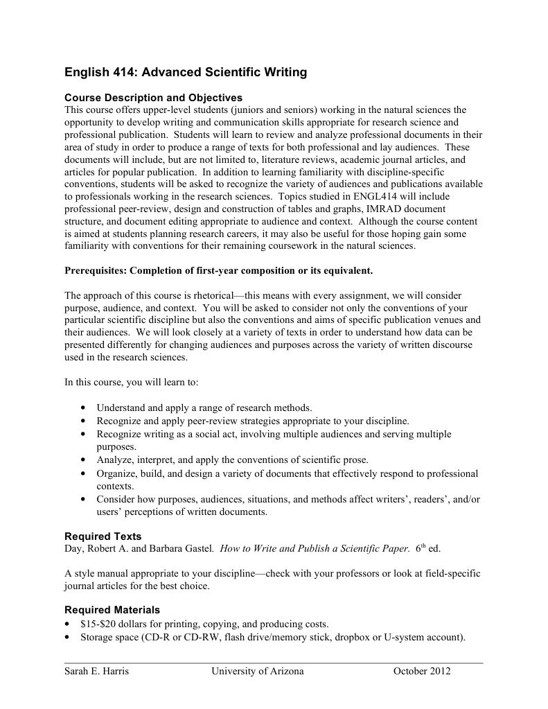 Advanced Scientific Writing Syllabus | PDF | Academic Publishing | Rhetoric