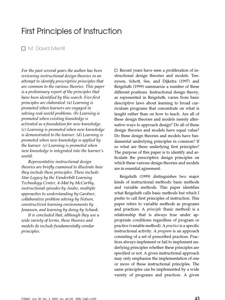 First Principles of Instruction (Merrill, 2002) | PDF | Instructional ...