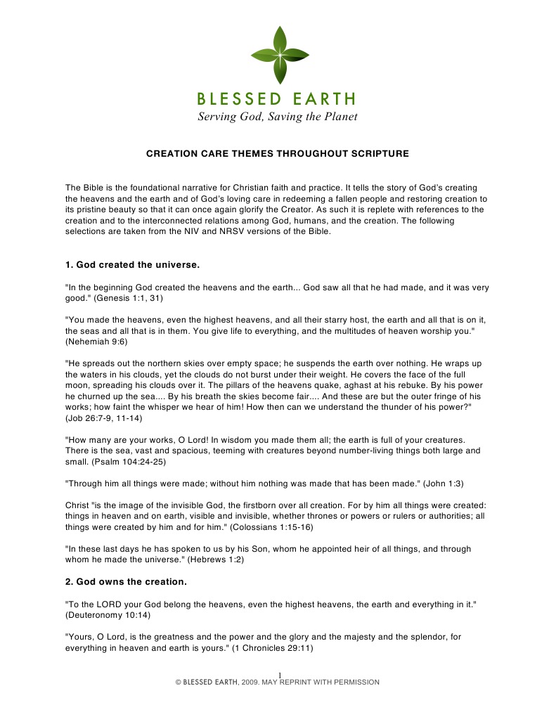 Creation Care Themes in Scripture | PDF | Genesis Creation Narrative ...