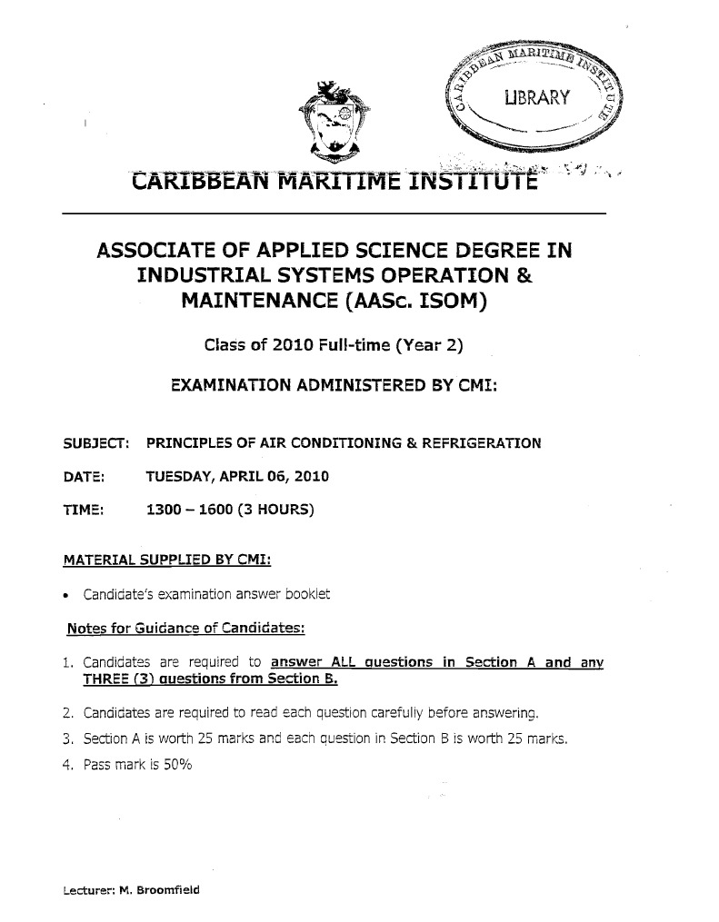Associate of Applied Science Degree in Industrial Systems Operation & Maintenance (Aasc. 150M ...