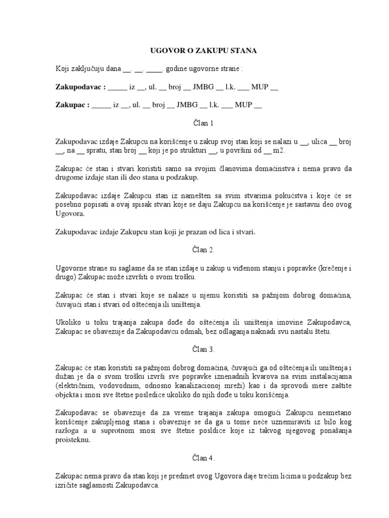 Ugovor o Zakupu Stana | PDF