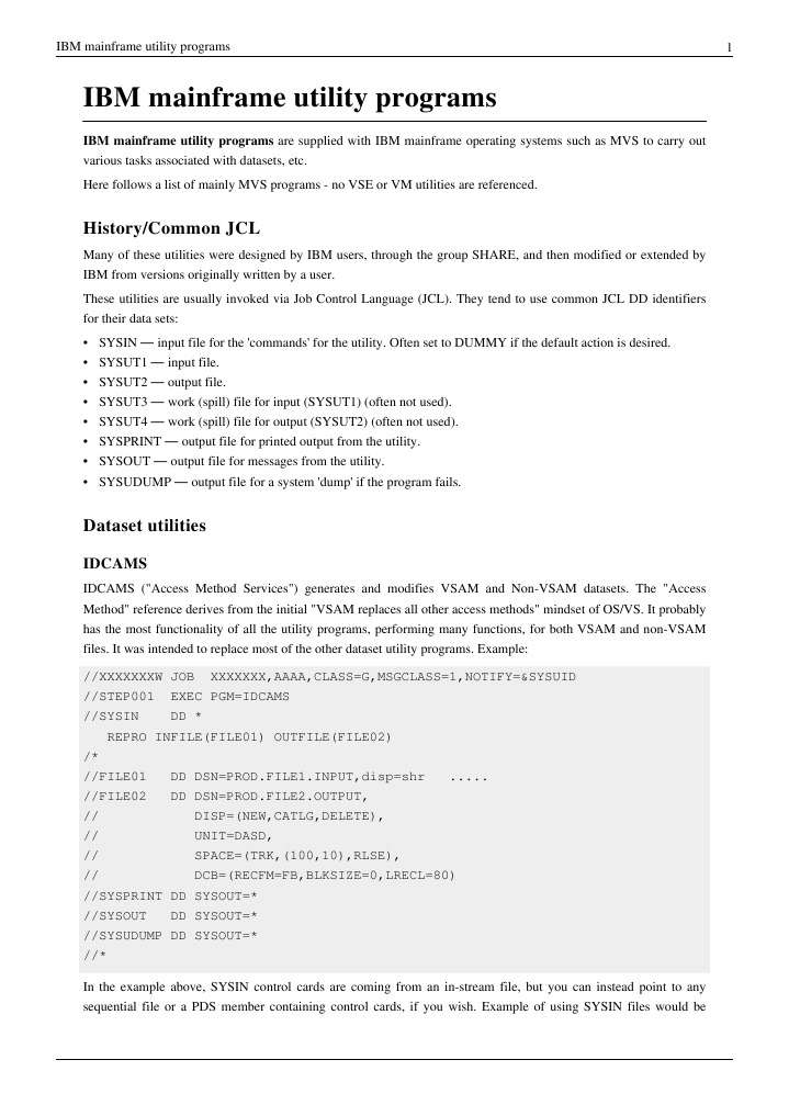 IBM Mainframe Utility Programs | PDF | Computer Architecture | Computing
