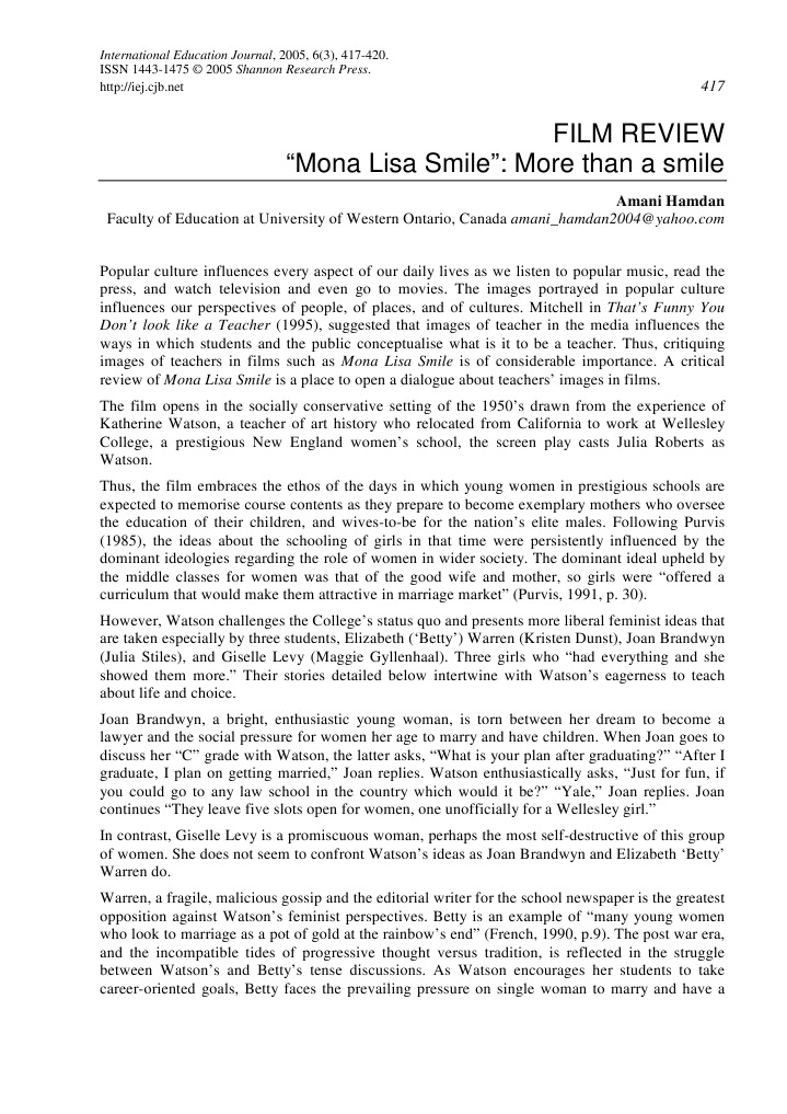 Review of Mona Lisa Smile | PDF | Feminism | Gender Studies