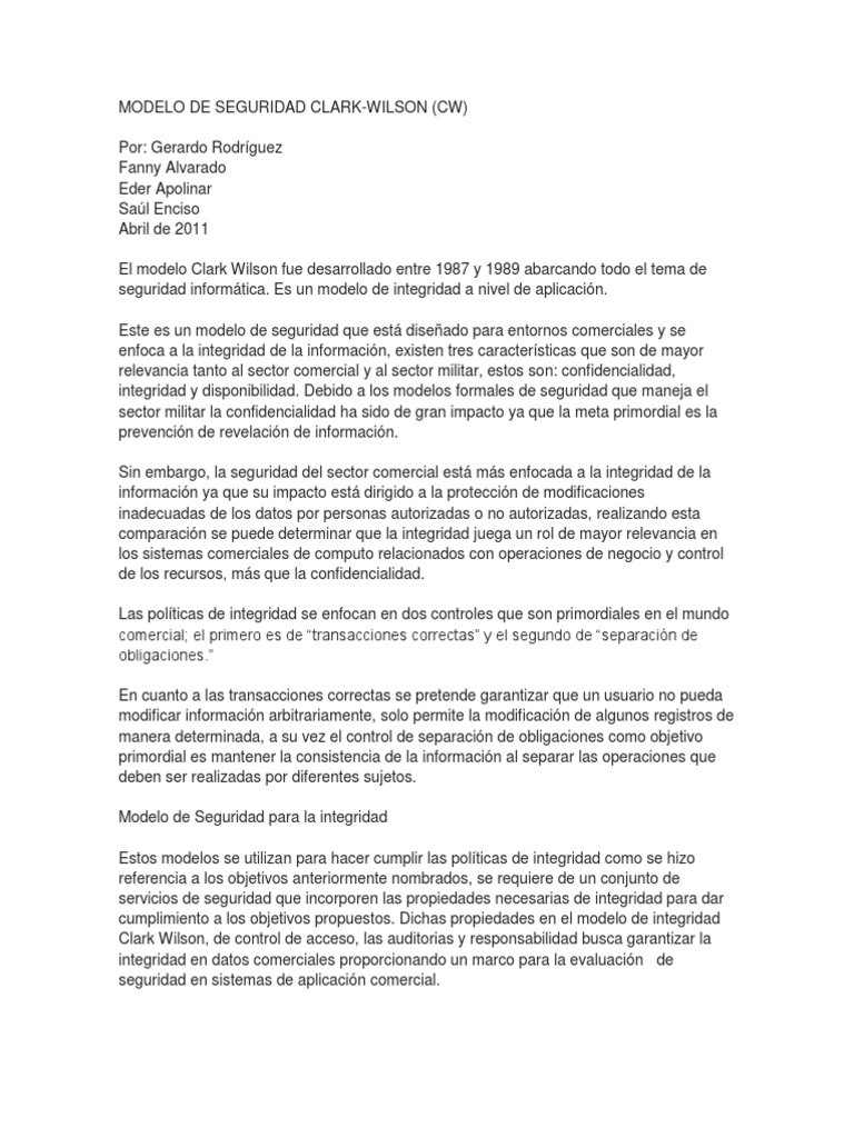 Modelo de Seguridad Clark-Wilson | Descargar gratis PDF | Windows Nt ...