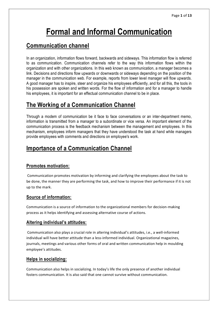 Formal vs Informal Communication Channels | PDF | Communication ...