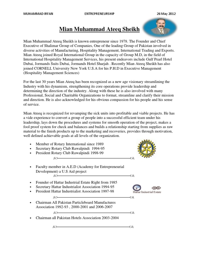 Mian Muhammad Ateeq Sheikh | PDF | Pakistan | Entrepreneurship
