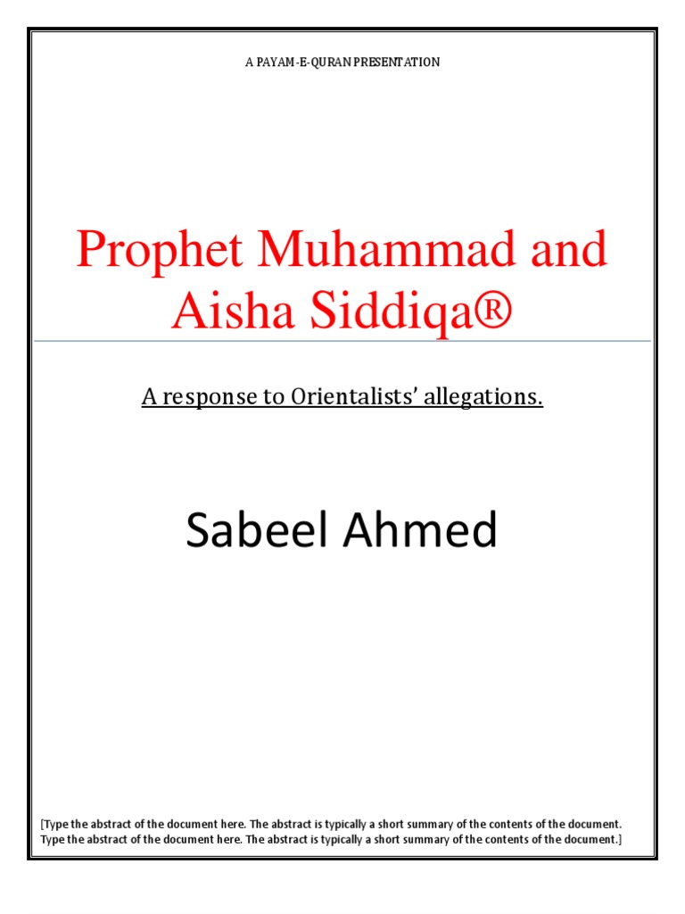 Prophet Muhammad and Aisha Siddiqa | Pedophilia | Muhammad