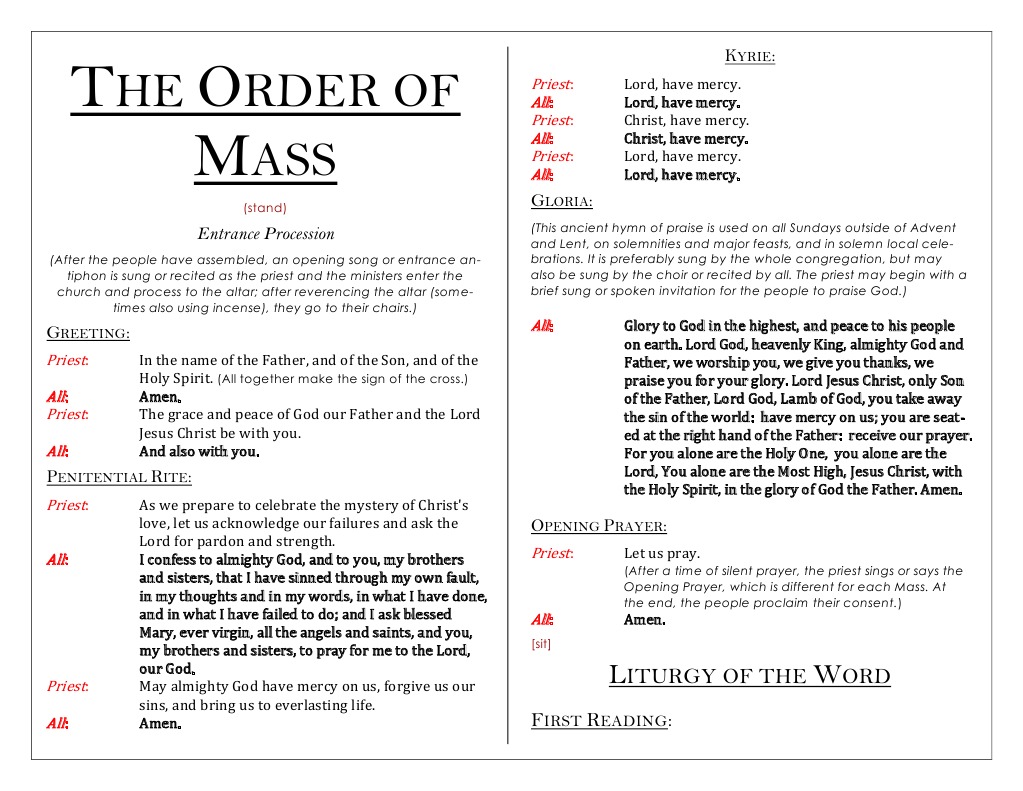 The Order of Mass | PDF | Mass (Liturgy) | Eucharist