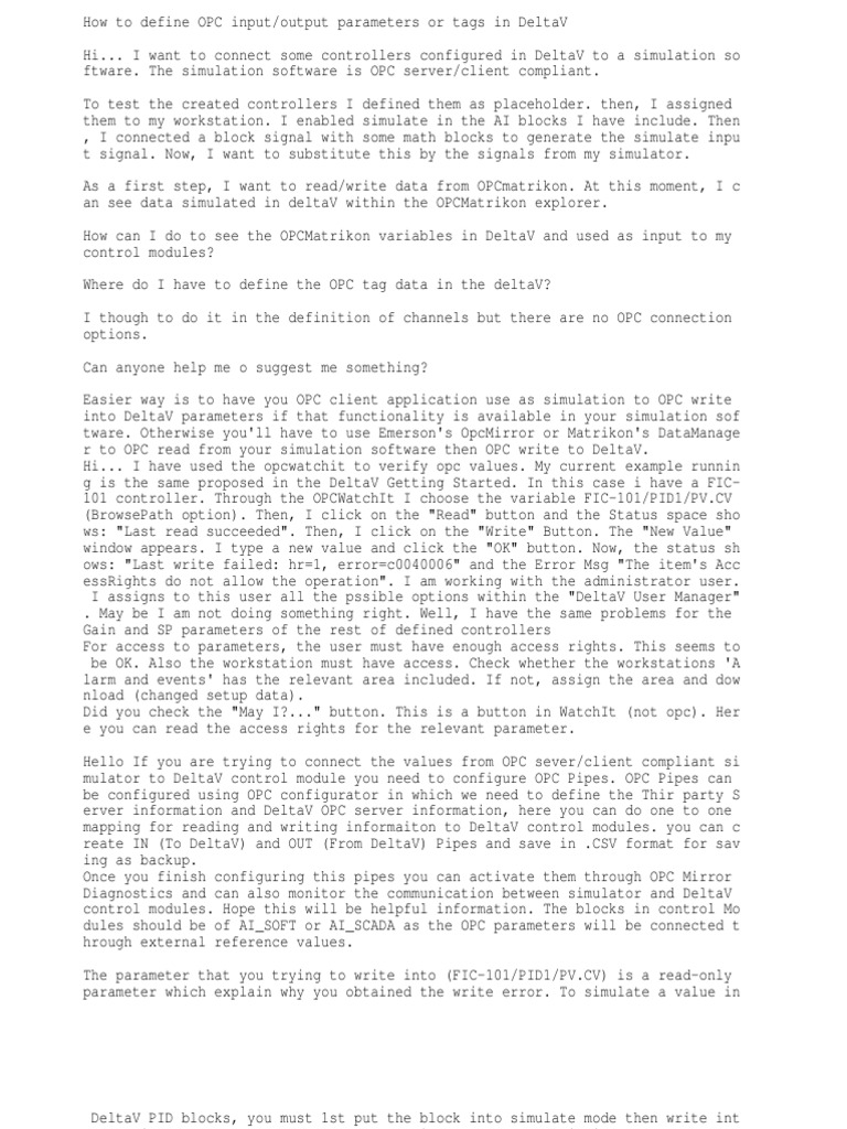 DeltaV OPC | PDF | Parameter (Computer Programming) | Computer Programming