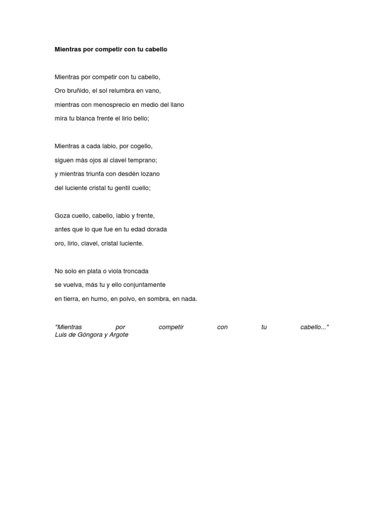 Mientras Por Competir Con Tu Cabello. Góngora | PDF