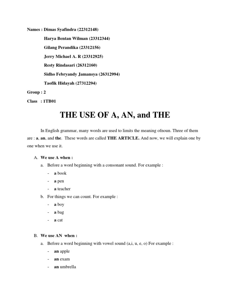 Understanding Articles: A, An, The | PDF | English Grammar | Noun