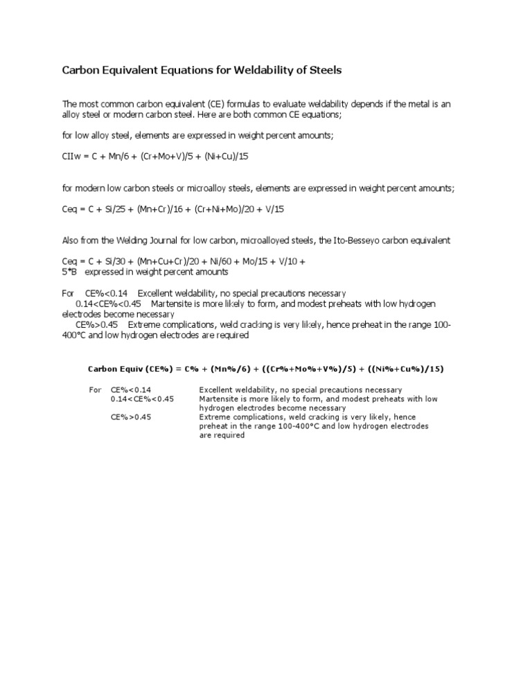 Carbon Equivalent Formulas for Steel Weldability | PDF | Transition ...