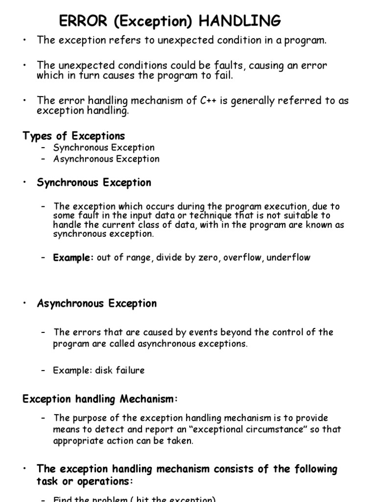 ERROR (Exception) HANDLING: Types of Exceptions | PDF | Integer | Software Development