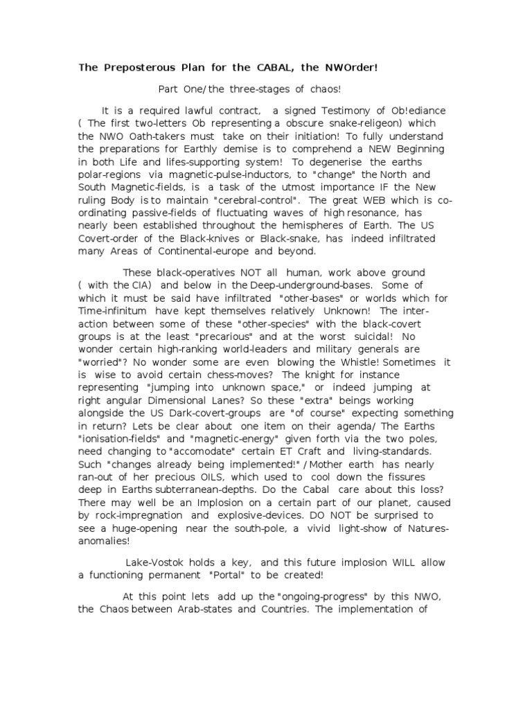 The Preposterous Plan For The Cabal, The Nworder! | PDF | Nature