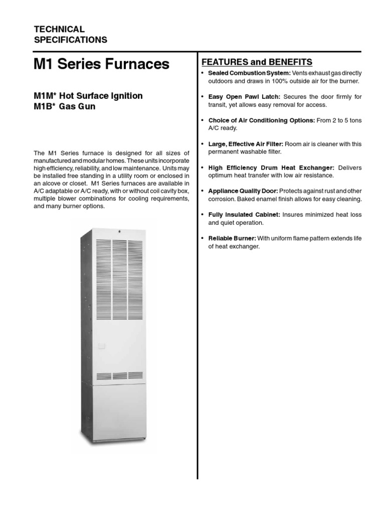 M1 Series Furnace Specifications | PDF | Furnace | Air Conditioning
