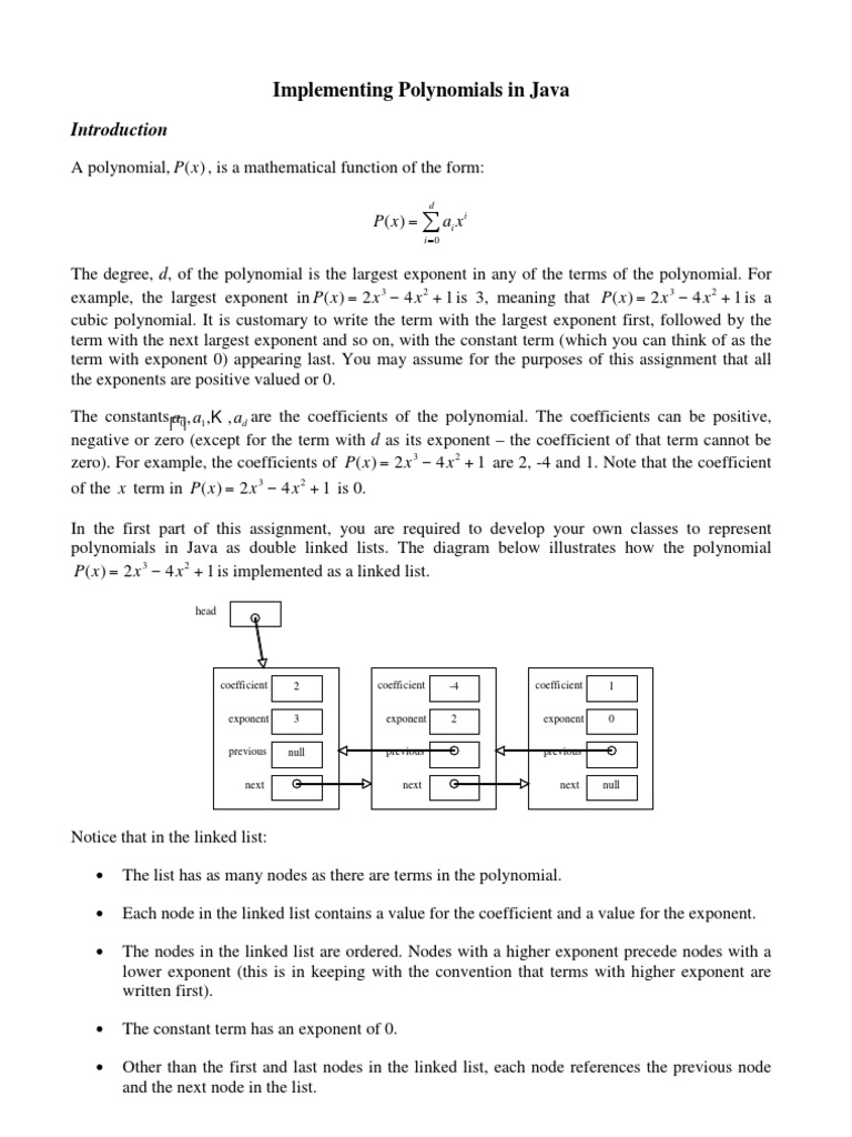 Assignment 1 Implementing Polynomials in Java | Download Free PDF | Polynomial | Exponentiation