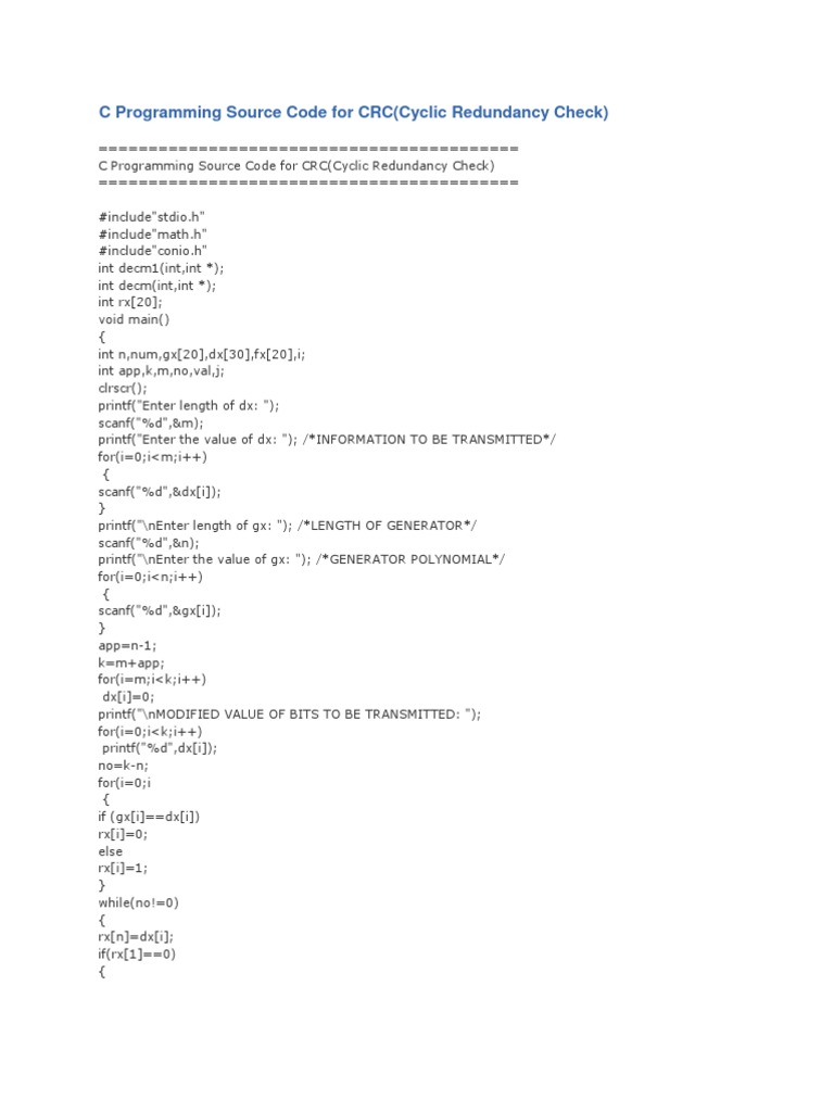 C Programming Source Code for CRC | Algorithms | Encodings | Free 30 ...