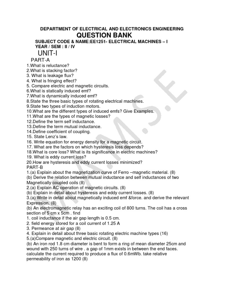 Electrical Machines Question Bank | PDF | Inductance | Transformer