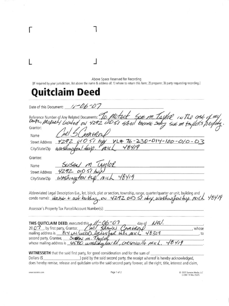 Quick Claim Deed | PDF | Signature | Deed