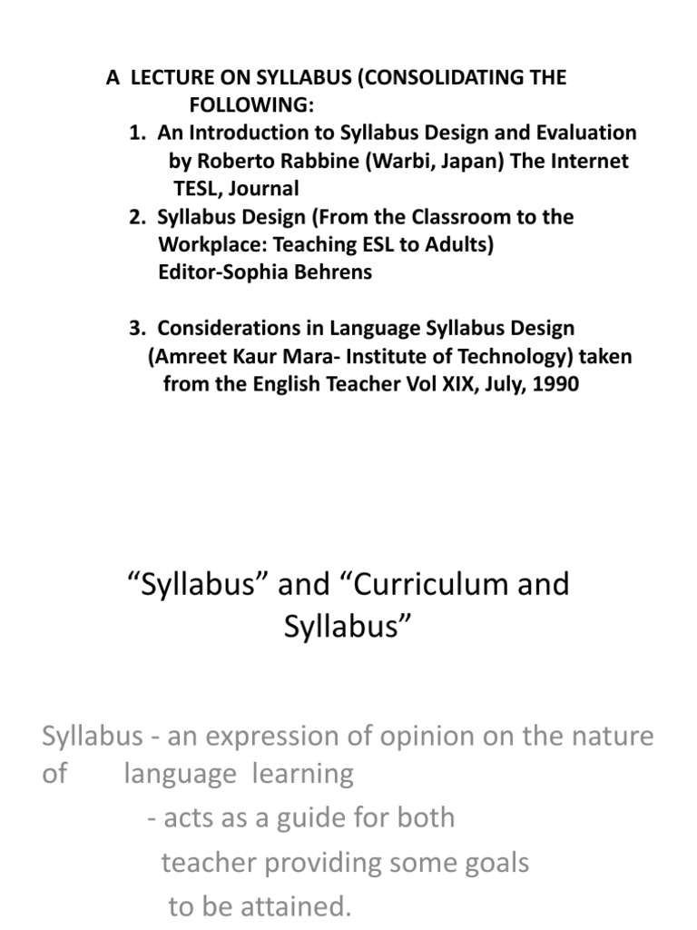 A Lecture On Syllabus Design | PDF | Curriculum | Pedagogy