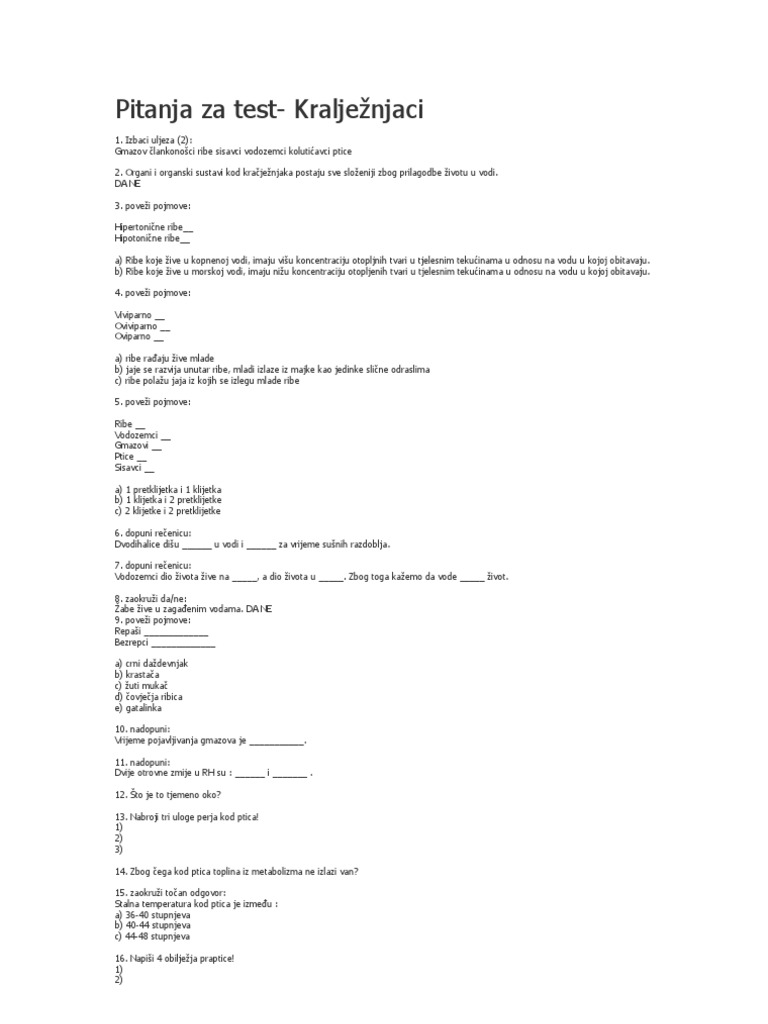 Pitanja Za Test | PDF
