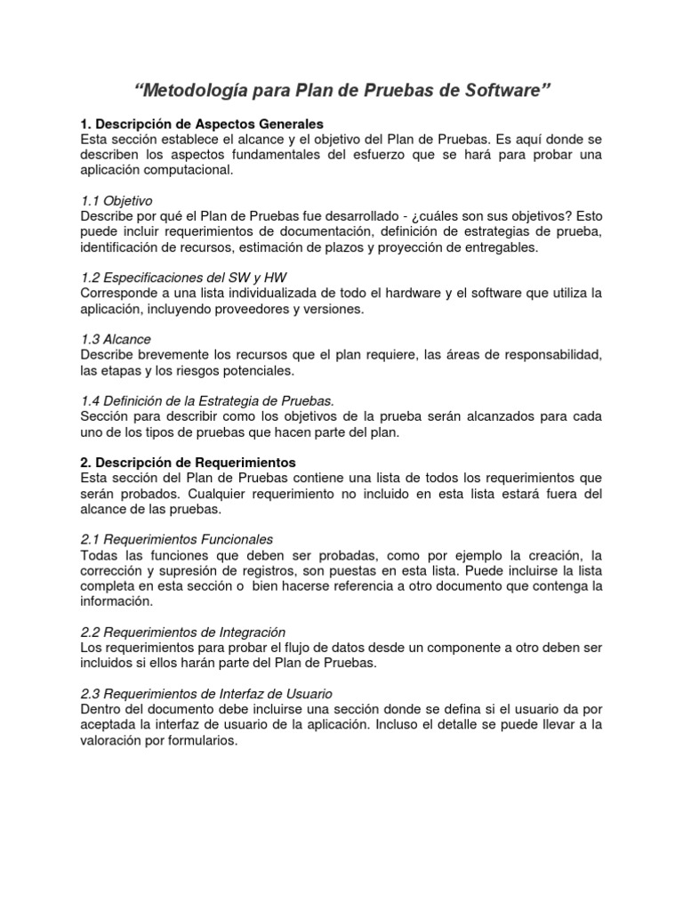 Metodología para Plan de Pruebas de Software | PDF | Pruebas de software | Software