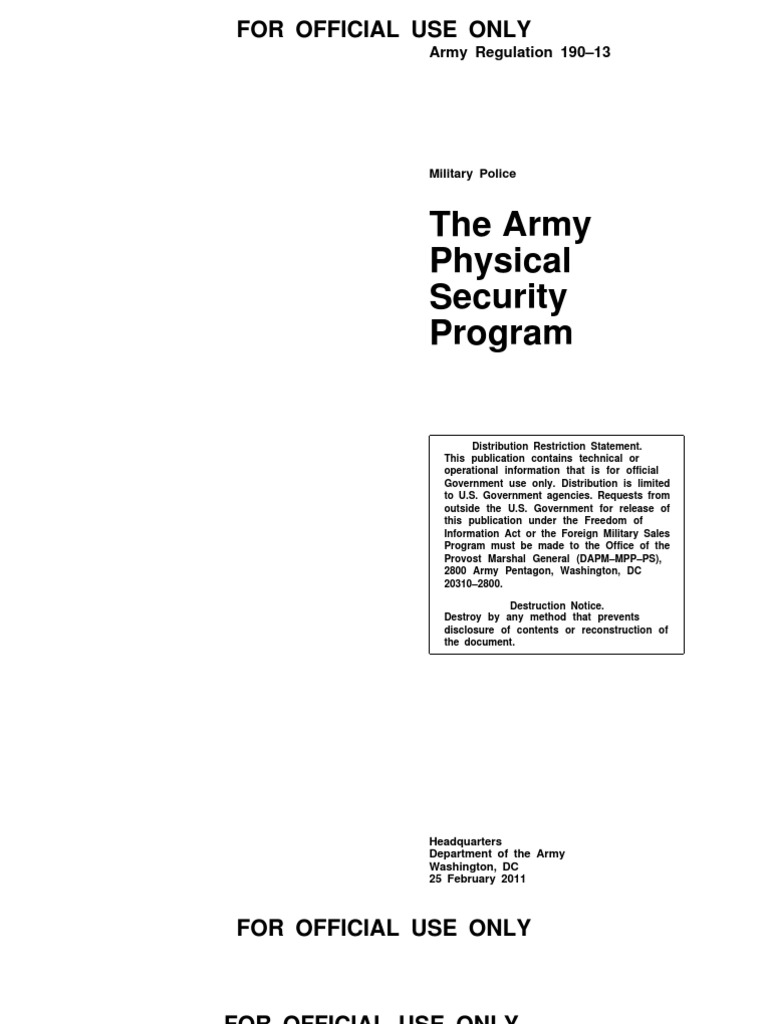 Army Physical Security Regulation AR 190-13 | PDF | United States Army ...