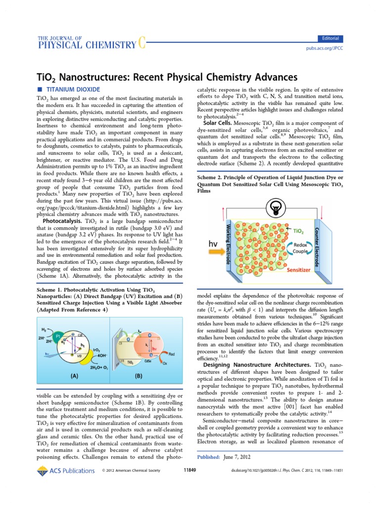 TiO2 Nanostructures - Recent Physical Chemistry Advances | PDF | Titanium Dioxide | Solar Cell