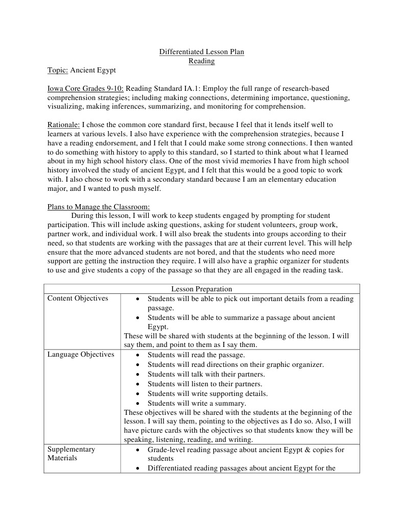 Reading Differentiated Lesson Plan | PDF | Reading Comprehension ...