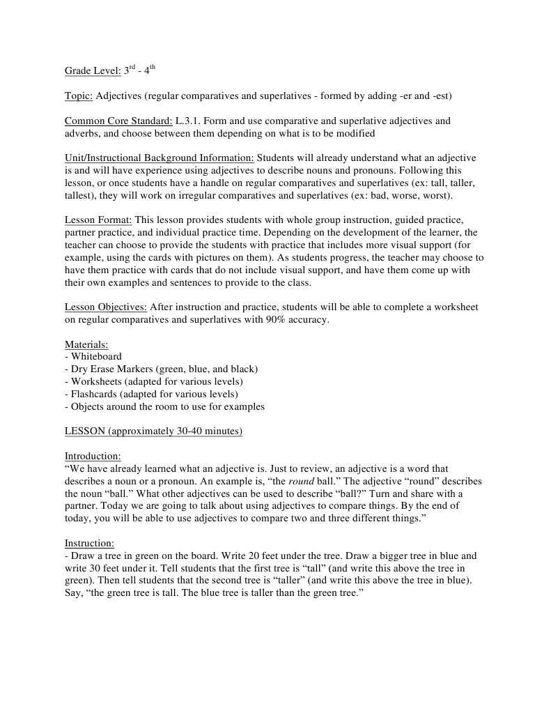 Grammar Lesson Plan - Adjectives | PDF | Adjective | Grammar