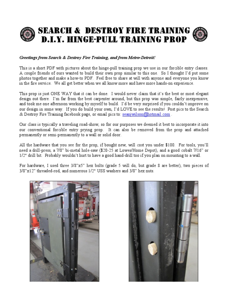 DIY Hinge-Pull Forcible Entry Prop | PDF | Screw | Drill