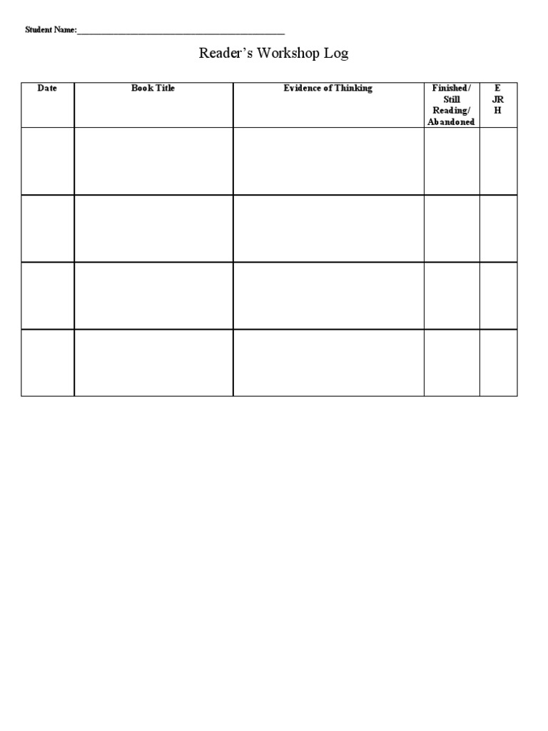 Reader's Workshop Log Template | PDF