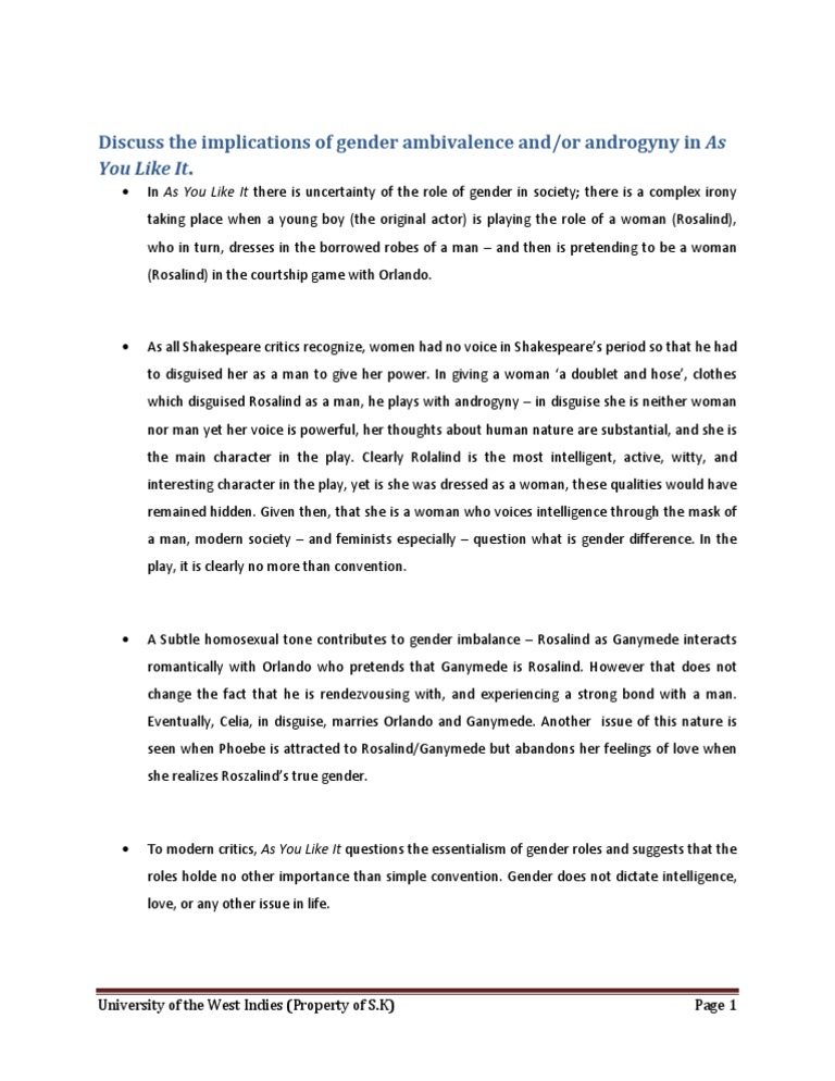 Gender Ambivalence in As You Like It | PDF