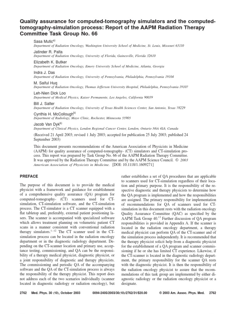 Aapm TG 66 | PDF | Ct Scan | Radiation Therapy