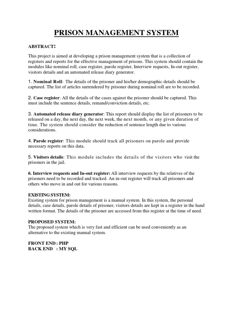 Prison Management System | PDF | Parole | Prison
