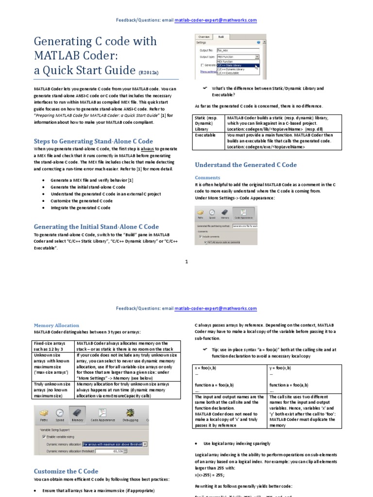 Matlab Coder Code Generation Quick Start Guide Pdf C Programming