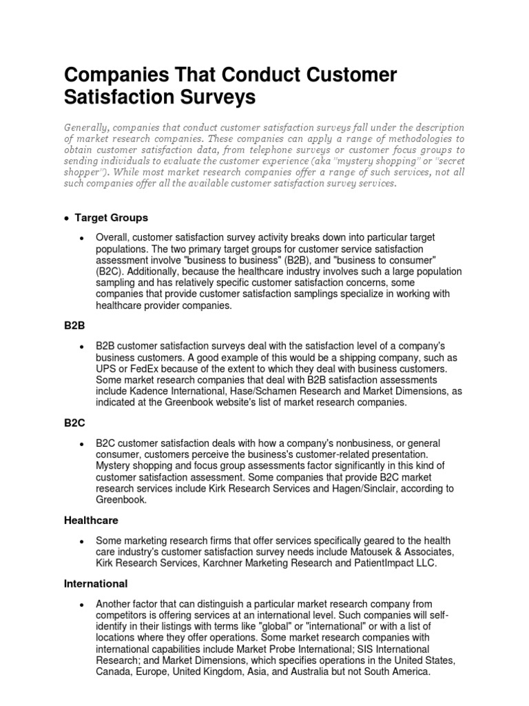 Customer Satisfaction Survey Companies | PDF | Marketing Research ...