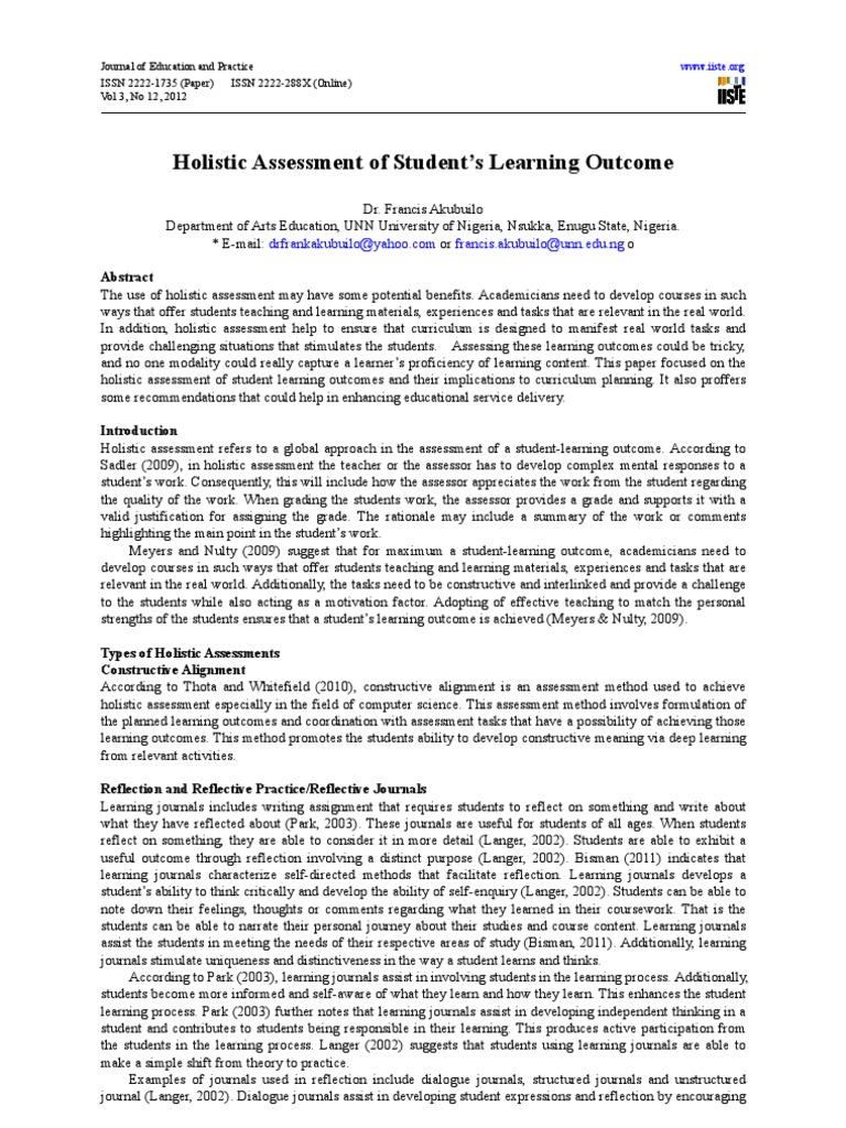 Holistic Assessment of Student Learning Outcomes | PDF | Educational ...
