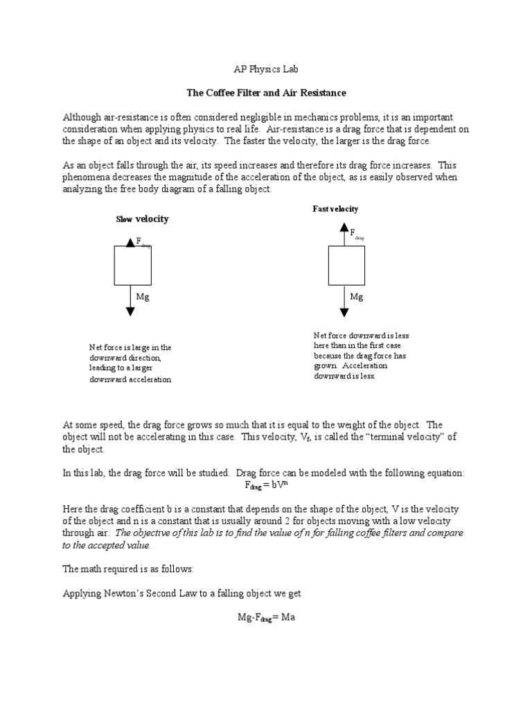 Coffee Filter Lab | Download Free PDF | Drag (Physics) | Velocity