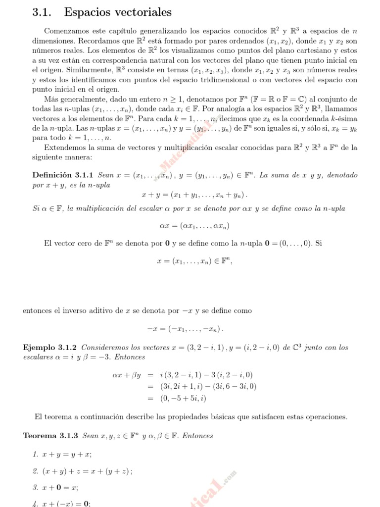 ESPACIOS VECTORIALES álgebra lineal | PDF | Base (álgebra lineal ...