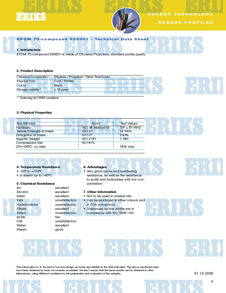 Eriks - Epdm 70-Compound 559301 | PDF
